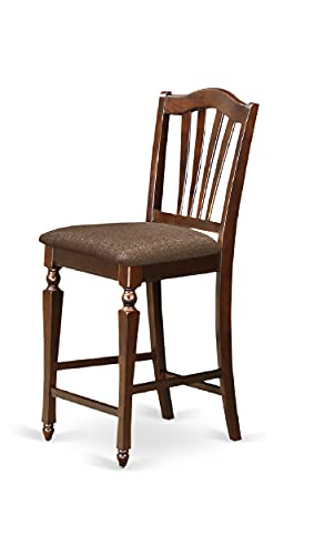 East West Furniture VNCH3-MAH-C Vernon 3 Piece Kitchen Counter Height Dining Set Contains a Square Pub Table and 2 Linen Fabric Upholstered Chairs, 36x36 Inch, Mahogany