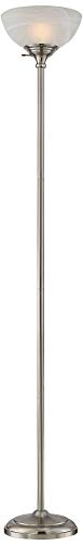 360 Lighting Maddox Modern Torchiere Floor Lamp 71" Tall Satin Nickel Silver Slim Profile Alabaster Glass Shade Pole Light for Living Room Reading House Bedroom Home Office