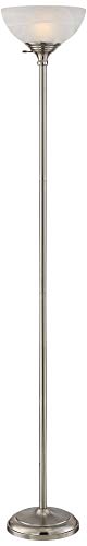 360 Lighting Maddox Modern Torchiere Floor Lamp 71" Tall Satin Nickel Silver Slim Profile Alabaster Glass Shade Pole Light for Living Room Reading House Bedroom Home Office