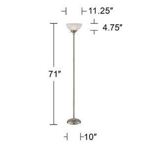 360 Lighting Maddox Modern Torchiere Floor Lamp 71" Tall Satin Nickel Silver Slim Profile Alabaster Glass Shade Pole Light for Living Room Reading House Bedroom Home Office