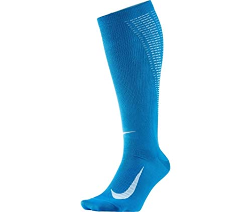 Nike Elite Lightweight Over-the-Calf Running Socks Men size 4-5.5, Women 5.5-7 SX5190-445 Royal Blue, White