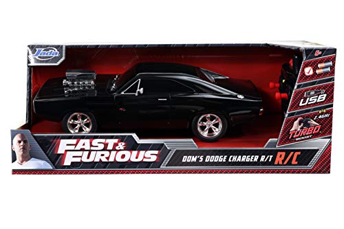 Jada Toys Fast & Furious 1:16 1970 Dodge Charger RT Remote Control Car 2.4 GHz Black, Toys for Kids and Adults, Glossy Black (97584)