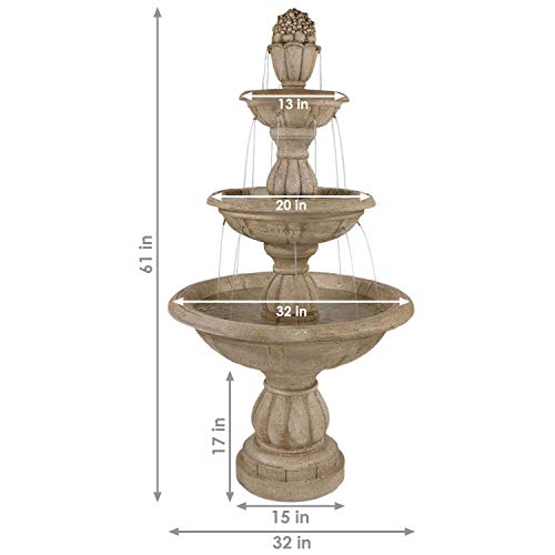 Sunnydaze 3-Tier Cornucopia Outdoor Water Fountain for The Patio or Backyard - 61-Inch H Ivory