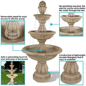 Sunnydaze 3-Tier Cornucopia Outdoor Water Fountain for The Patio or Backyard - 61-Inch H Ivory