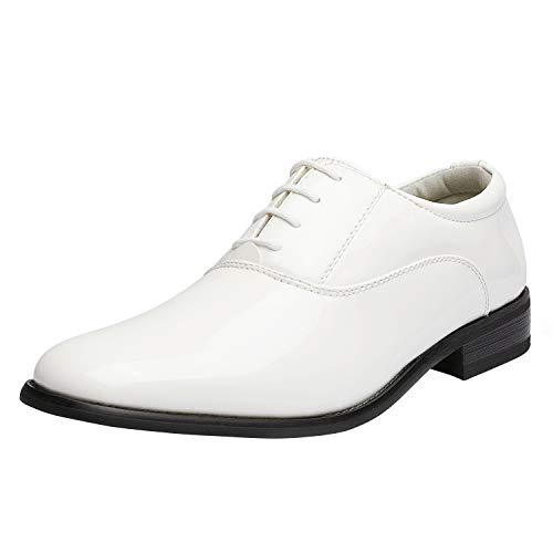 Bruno Marc Men's Faux Patent Leather Tuxedo Dress Shoes Classic Lace-up Formal Oxford White 9.5 M US CEREMONY-05