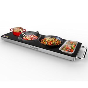 nutrichef portable electric food hot plate-stainless steel warming tray&dish warmer with black glass top-keep food warm for buffets,restaurants,parties&home dinners-22' x 6'-heats up to 203°f