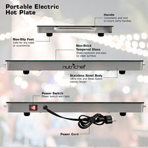 NutriChef Portable Electric Food Hot Plate-Stainless Steel Warming Tray&Dish Warmer with Black Glass Top-Keep Food Warm for Buffets,Restaurants,Parties&Home Dinners-22' x 6'-Heats up to 203°F