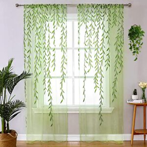 broshan green sheer window curtain-pocket design sheer curtains pretty vine curtain single panel leaf printed curtain sheers voile sheer window curtain panels for kids bedroom living room nursery