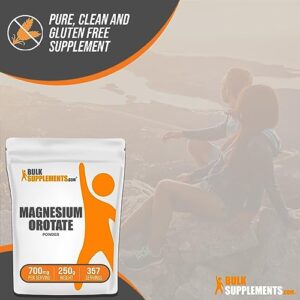 BulkSupplements.com Magnesium Orotate Powder - Magnesium Supplement, High Absorption Magnesium, Magnesium Orotate Supplements - Gluten Free, 700mg (49mg of Magnesium) per Serving, 250g (8.8 oz)