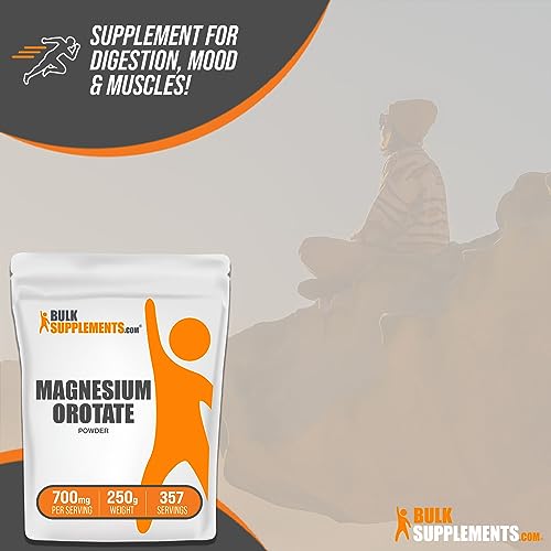 BulkSupplements.com Magnesium Orotate Powder - Magnesium Supplement, High Absorption Magnesium, Magnesium Orotate Supplements - Gluten Free, 700mg (49mg of Magnesium) per Serving, 250g (8.8 oz)