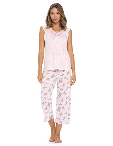 Casual Nights Women's Lace Sleeveless Top and Capri Bottom Sleepwear Pajama Set - Pink - X-Large