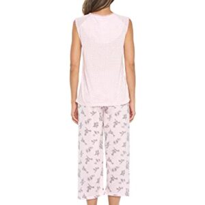 Casual Nights Women's Lace Sleeveless Top and Capri Bottom Sleepwear Pajama Set - Pink - X-Large