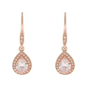 anne klein "classics" rose gold-tone cubic zirconia leverback pear shape drop earrings