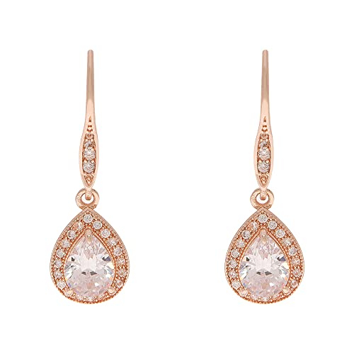 Anne Klein "Classics" Rose Gold-Tone Cubic Zirconia Leverback Pear Shape Drop Earrings