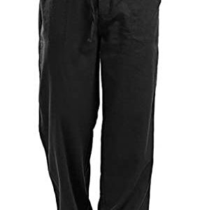 utcoco Qiuse Men's Casual Loose Fit Straight-Legs Stretchy Waist Beach Pants (Large, Black)