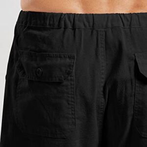 utcoco Qiuse Men's Casual Loose Fit Straight-Legs Stretchy Waist Beach Pants (Large, Black)