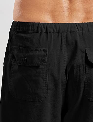 utcoco Qiuse Men's Casual Loose Fit Straight-Legs Stretchy Waist Beach Pants (Large, Black)