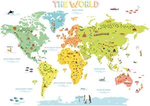 decowall dlt-1616n colourful world map kids wall stickers wall decals peel and stick removable wall stickers for kids nursery bedroom living room (xlarge) d?cor