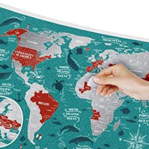 Small Scratch Off Travel World Map 1DEA.me - Premium Edition - 23.6" x 15.8" - Rewritable Places I’ve Been Travel Map - US States Outlined - Made from Flexible Plastic to Last Longer