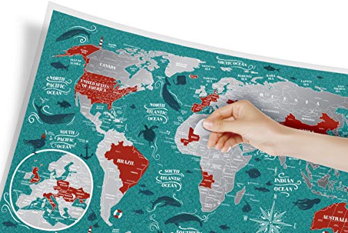 Small Scratch Off Travel World Map 1DEA.me - Premium Edition - 23.6" x 15.8" - Rewritable Places I’ve Been Travel Map - US States Outlined - Made from Flexible Plastic to Last Longer