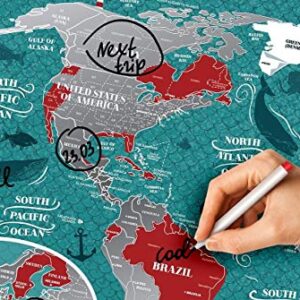 Small Scratch Off Travel World Map 1DEA.me - Premium Edition - 23.6" x 15.8" - Rewritable Places I’ve Been Travel Map - US States Outlined - Made from Flexible Plastic to Last Longer