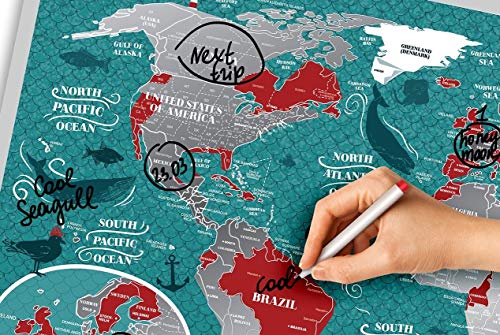 Small Scratch Off Travel World Map 1DEA.me - Premium Edition - 23.6" x 15.8" - Rewritable Places I’ve Been Travel Map - US States Outlined - Made from Flexible Plastic to Last Longer