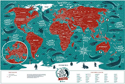 Small Scratch Off Travel World Map 1DEA.me - Premium Edition - 23.6" x 15.8" - Rewritable Places I’ve Been Travel Map - US States Outlined - Made from Flexible Plastic to Last Longer