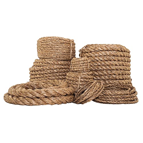 SGT KNOTS Twisted Manila Rope - Natural 3 Strand Fiber Hemp Rope for Indoor and Outdoor Use | Multipurpose Manila Rope for Crafts, DIY Projects, Home Decorating, Climbing | 1/2 in x 25 ft