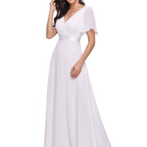 Ever-Pretty Womens V Neck Formal Summer Wedding Dress White US12