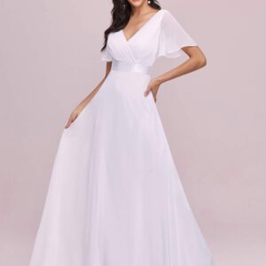 Ever-Pretty Womens V Neck Formal Summer Wedding Dress White US12