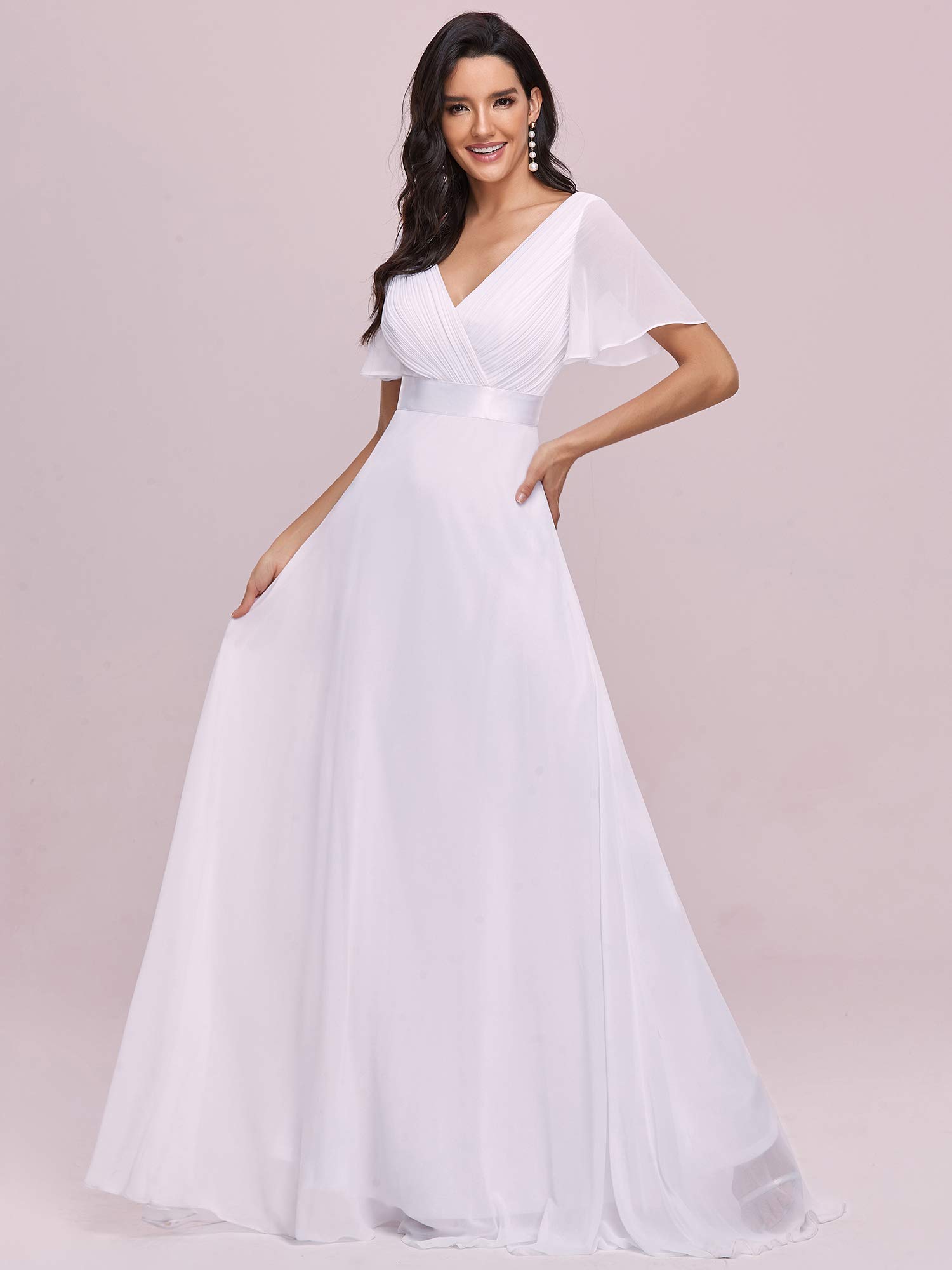 Ever-Pretty Womens V Neck Formal Summer Wedding Dress White US12