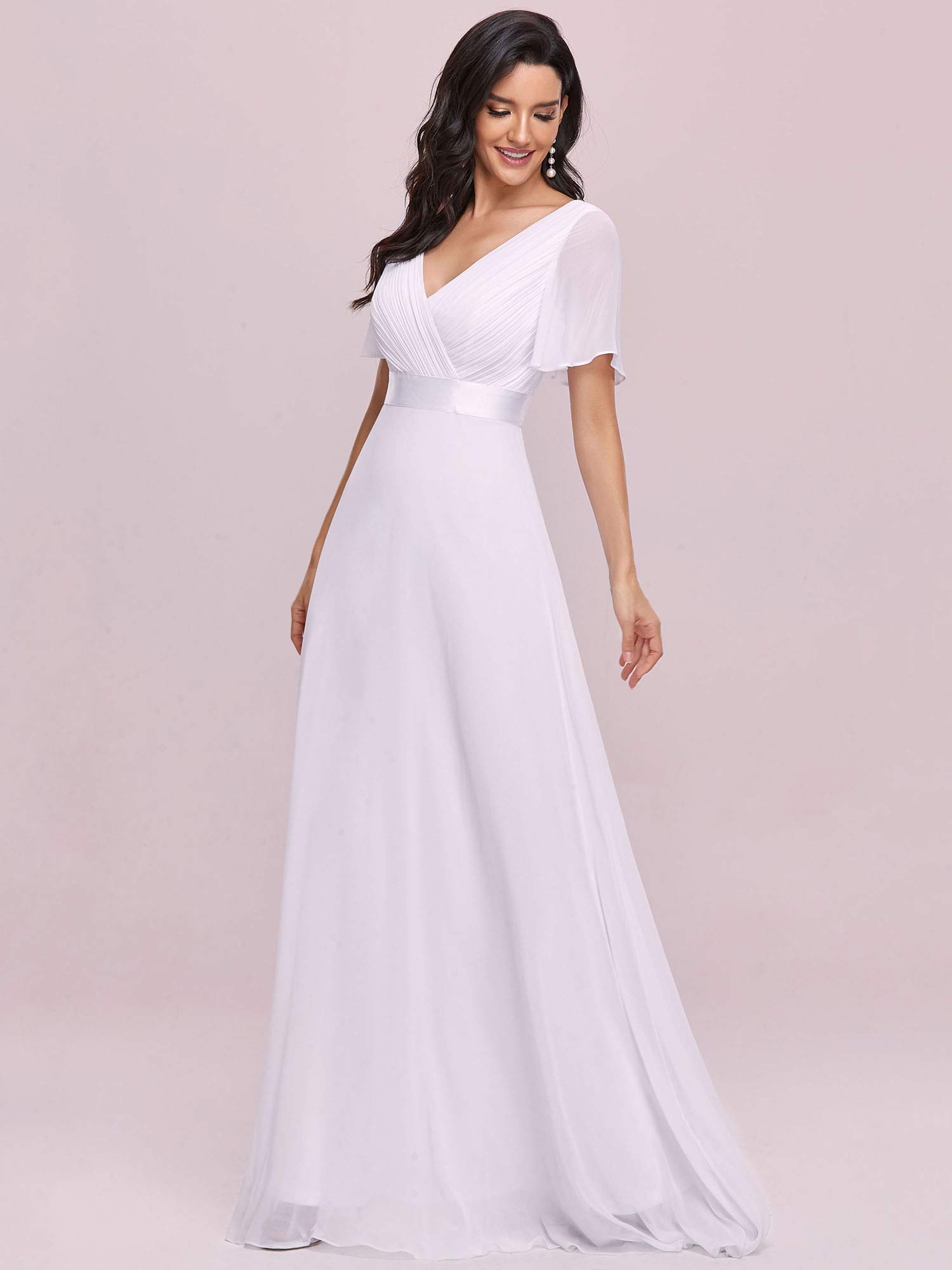 Ever-Pretty Womens V Neck Formal Summer Wedding Dress White US12