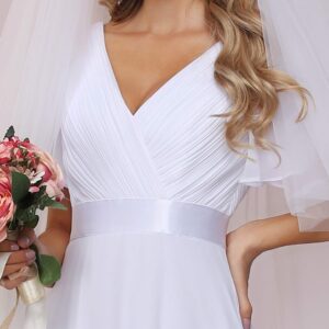 Ever-Pretty Womens V Neck Formal Summer Wedding Dress White US12