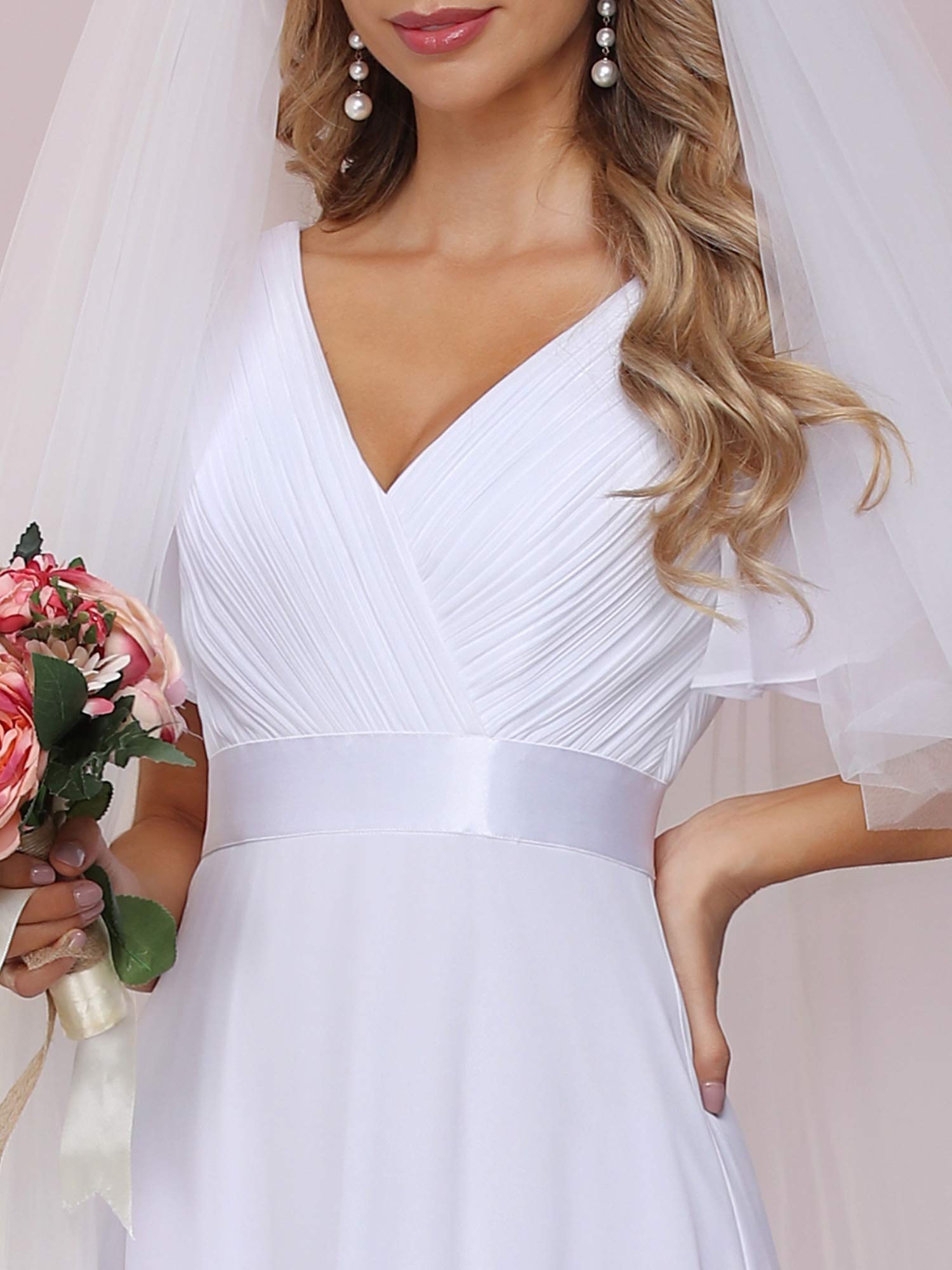 Ever-Pretty Womens V Neck Formal Summer Wedding Dress White US12