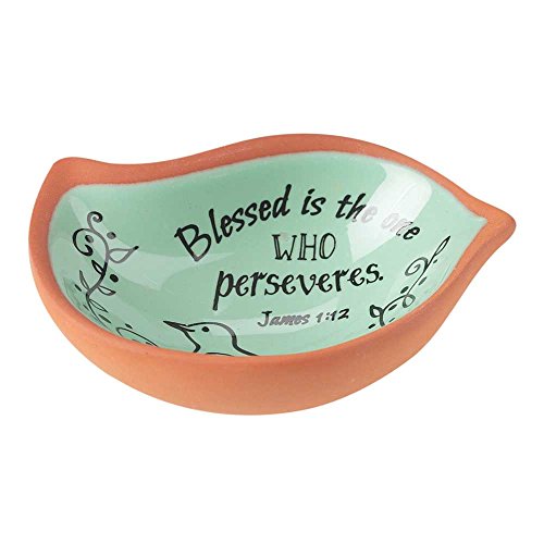 Dicksons Blessed One Who Perseveres Mint Green 3 x 3 Terra Cotta Bird Shaped Decorative Bowl Tray