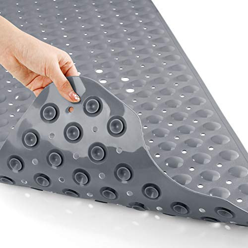 Yimobra Original Bath Tub Shower Mat Extra Long 16 x 40 Inches, Non-Slip with Drain Holes, Suction Cups, Machine Washable, Phthalate Free, Latex Free, BPA Free, Bathroom Mats, Gray