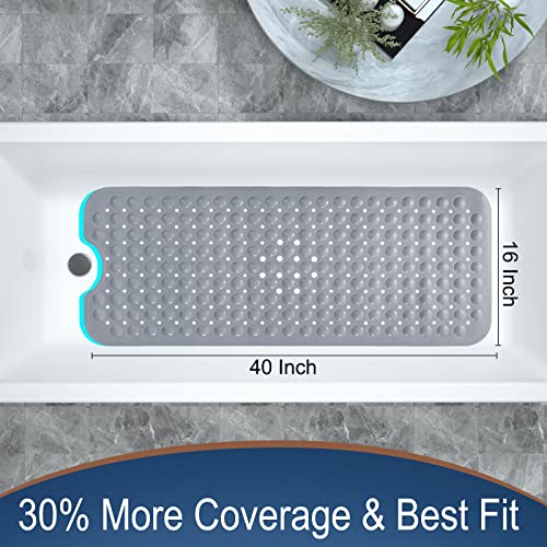 Yimobra Original Bath Tub Shower Mat Extra Long 16 x 40 Inches, Non-Slip with Drain Holes, Suction Cups, Machine Washable, Phthalate Free, Latex Free, BPA Free, Bathroom Mats, Gray