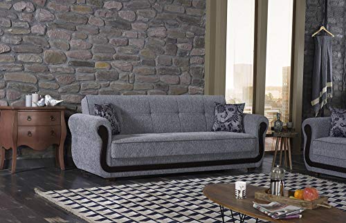 BEYAN Surf Avenue Collection Tufted Large Folding Sofa Sleeper Bed with Storage Space and Includes 2 Pillows, Gray