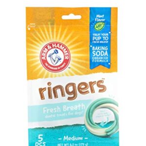 Arm & Hammer for Pets Ringers Dental Treats for Dogs | Dental Chews Fight Bad Dog Breath, Plaque & Tartar Without Brushing | Fresh Mint Flavor, 5 Count