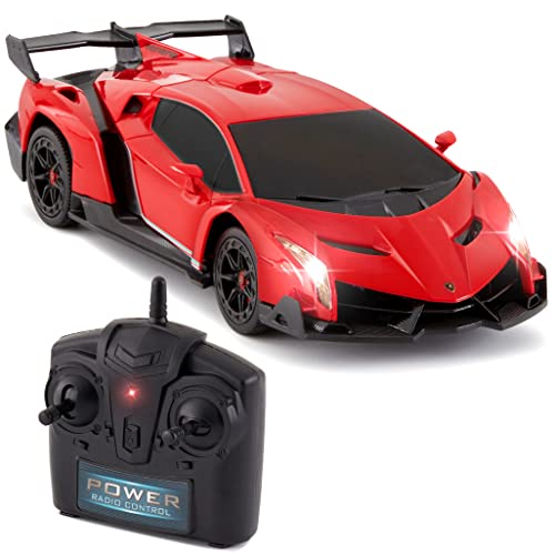 Best Choice Products 1:24 Scale Kids Licensed RC Lamborghini Veneno Car, Head and Taillights, Red