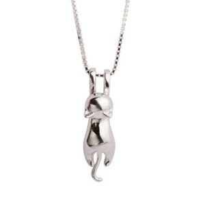 s.leaf s925 sterling silver cat necklace polish mirror silver cat pendant collarbone necklace