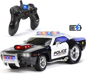 kidirace remote control police car toy with lights and sirens for boys - rechargeable cop car - durable rc police car toy for kids 3 years and up