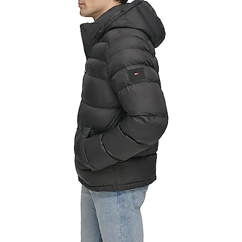 Tommy Hilfiger Men's Hooded Puffer Jacket, Black, X-Large