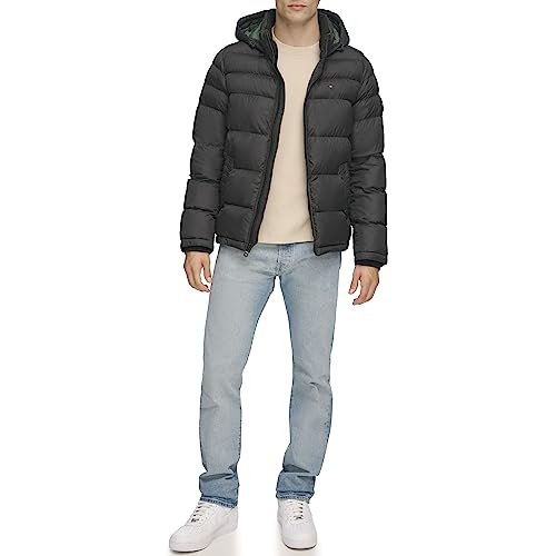 Tommy Hilfiger Men's Hooded Puffer Jacket, Black, X-Large