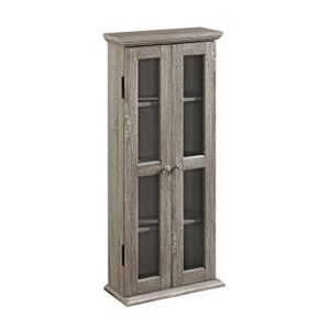 walker edison 4 tier shelf living room storage tall bookshelf cabinet doors home office tower media organizer, 41 inch, grey