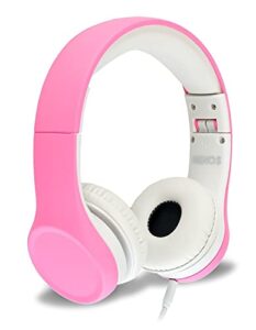 nenos children kids children's volume limited headphones for kids foldable (pink)