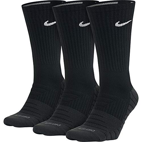 Nike Unisex Dri-Fit Cushioned Crew Socks 3 Pair-Black-Large