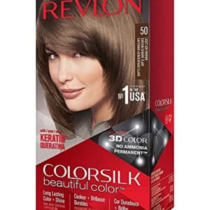 Revlon Permanent Hair Color, Permanent Hair Dye, Colorsilk with 100% Gray Coverage, Ammonia-Free, Keratin and Amino Acids, 50 Light Ash Brown, 4.4 Oz (Pack of 1)