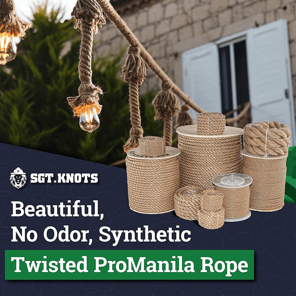 SGT KNOTS Twisted ProManila Rope - UnManila, Twisted 3 Strand Outdoor Rope, Lightweight Synthetic Rope for DIY Projects, Marine, Commercial (1/4" x 25ft)