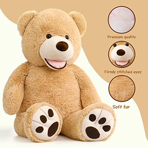 MorisMos Giant Teddy Bear with Big Footprints Plush Stuffed Animals Light Brown 39 inches